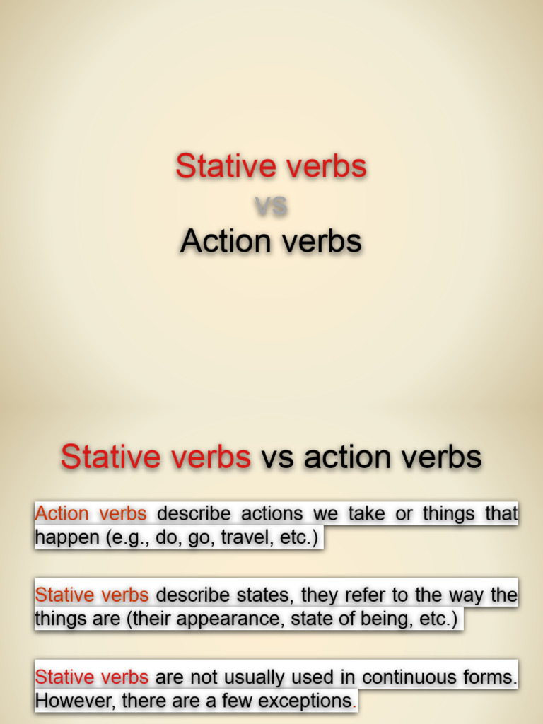 Presentation - Stative verbs vs action verbs | PDF