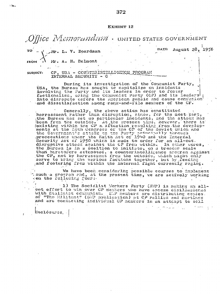 Belmont COINTELPRO Initiation Memo 082856 | PDF | Internal Revenue ...