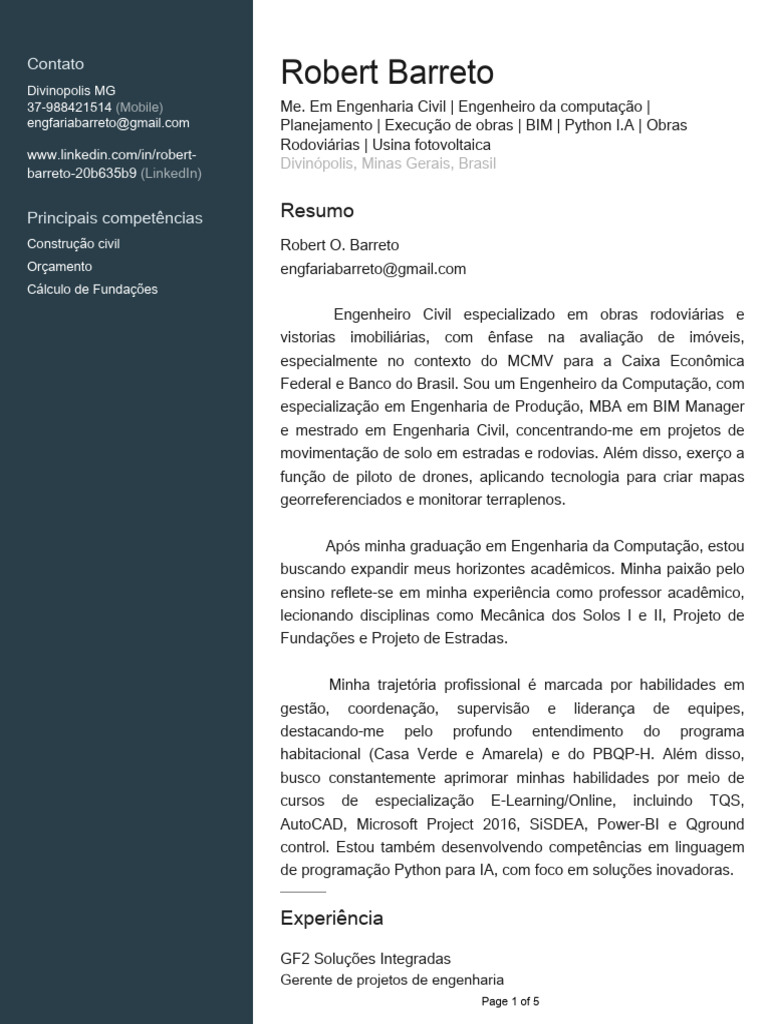 Curriculo Robert Atualizado 2024 | PDF