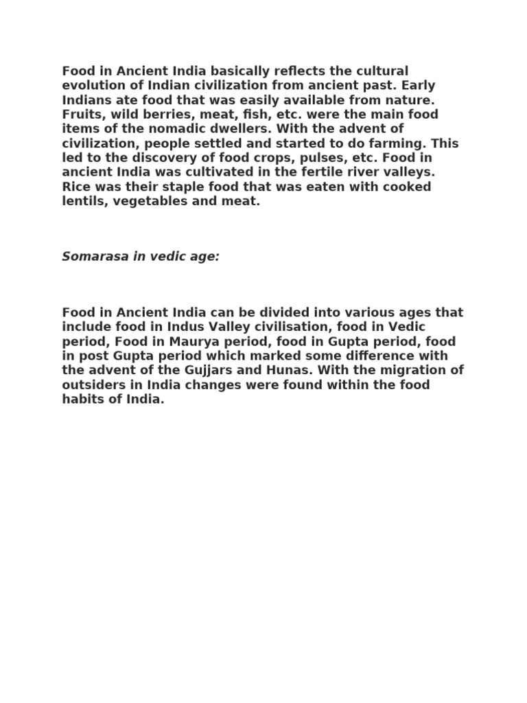 Food in Ancient India Basically Reflects The Cultural Evolution of ...