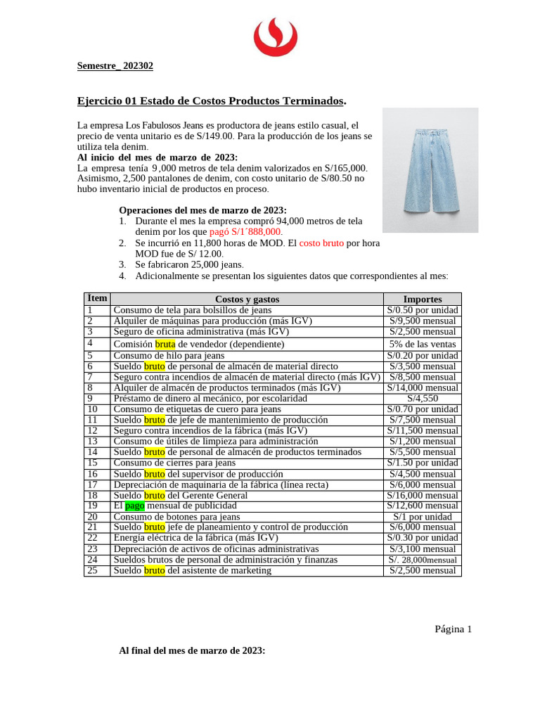 Ejercicio 1 Los Fabulosos Jeans - ECPT | PDF | Pantalones | Economía Financiera