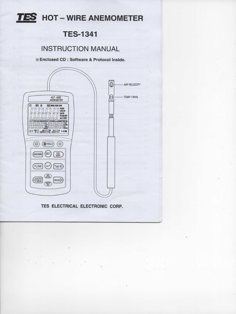 Anemómetro TES 1341 Instruction Manual | PDF