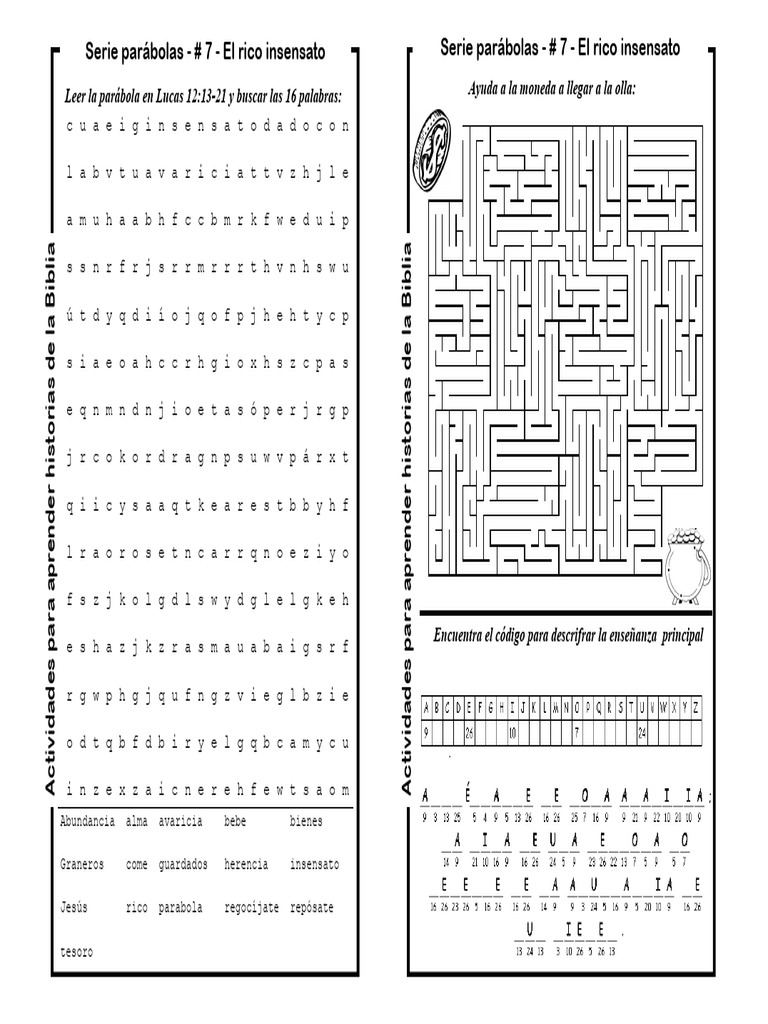 Hoja de Actividades Parc3a1bola7 El Rico Insensato | PDF