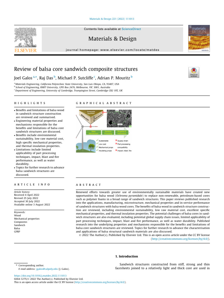 Review of Balsa Core Sandwich Composite Structures | PDF