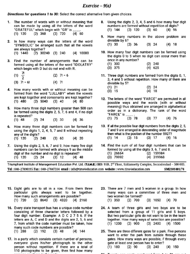 CRT - Permutation & Combination | PDF
