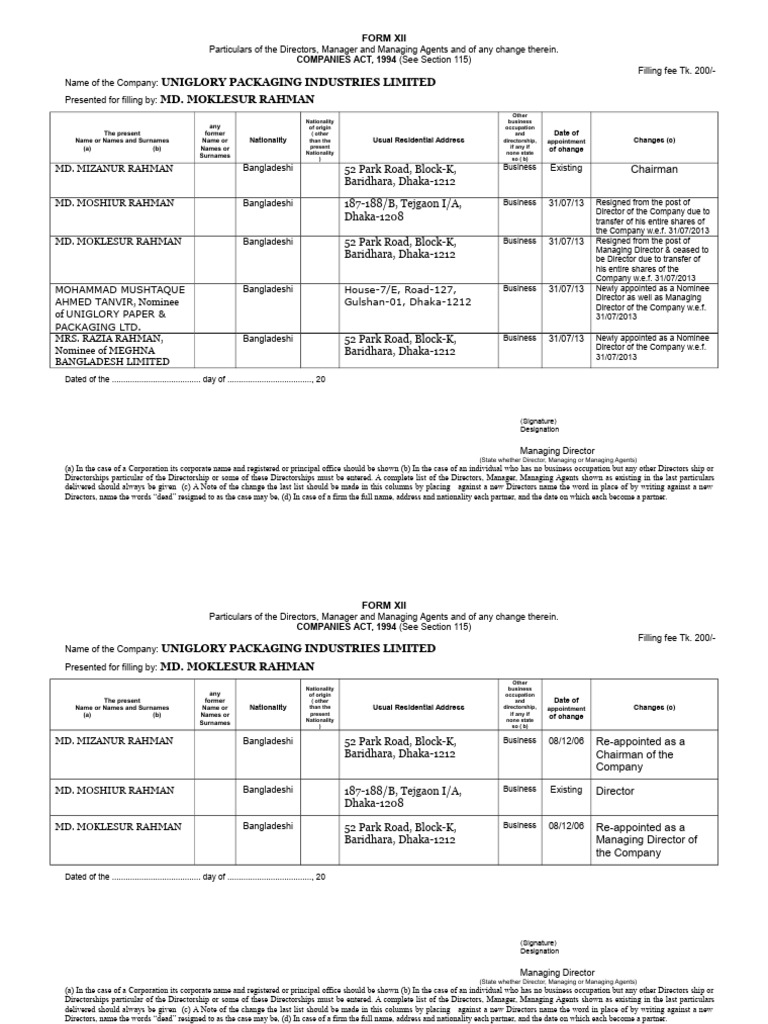 Form XII Sample Layout | PDF