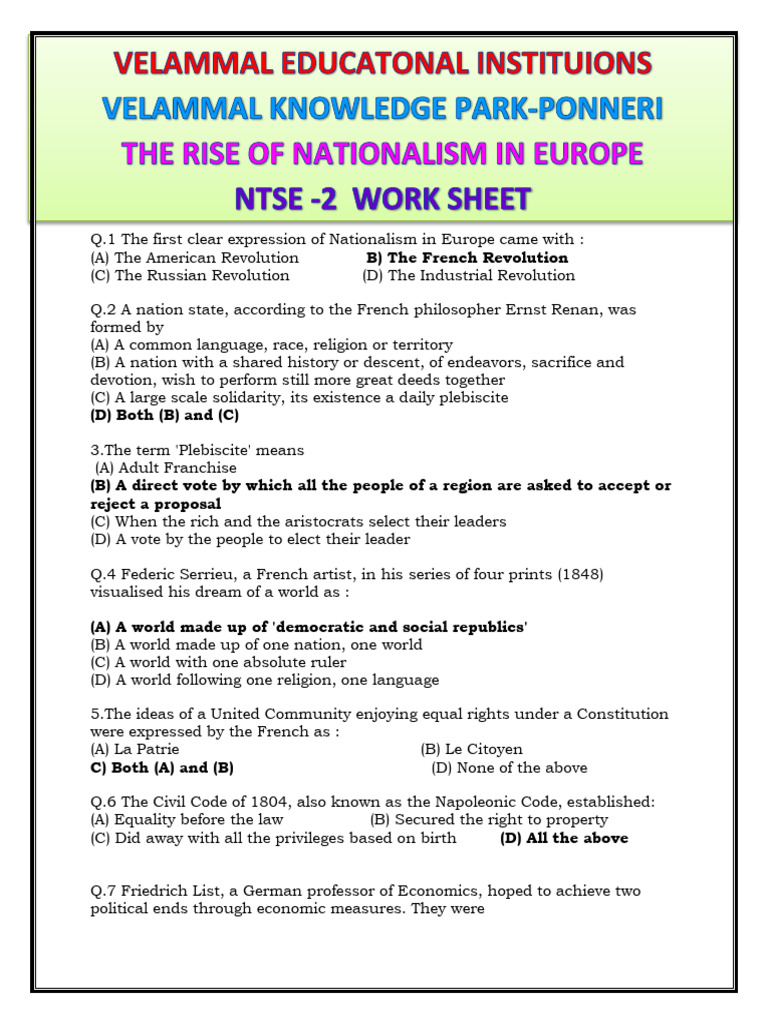 10 Ntse-2nationalism in Europr Work Sheet | PDF