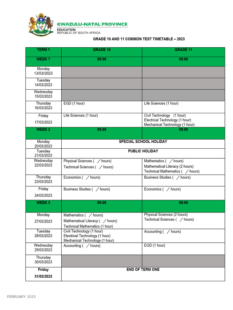 2023 Common Test Timetable - Final Copy 02-02-23 3 | PDF