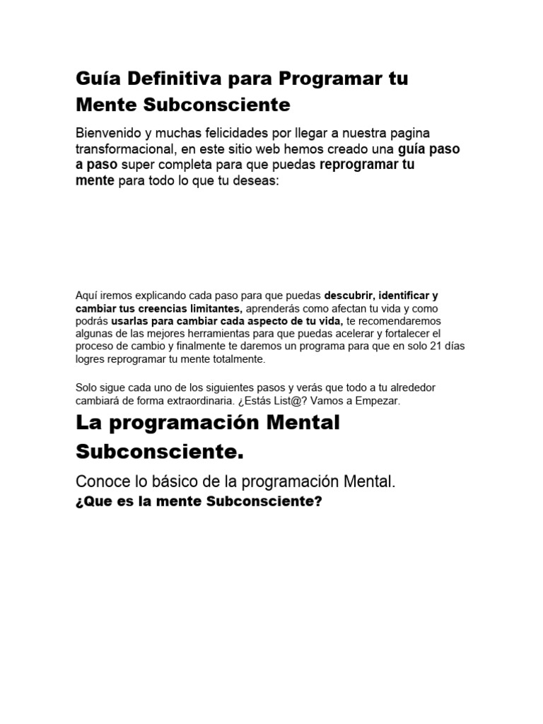 Guia Definitiva para Programar Tu Mente Subconsciente - Compress | PDF