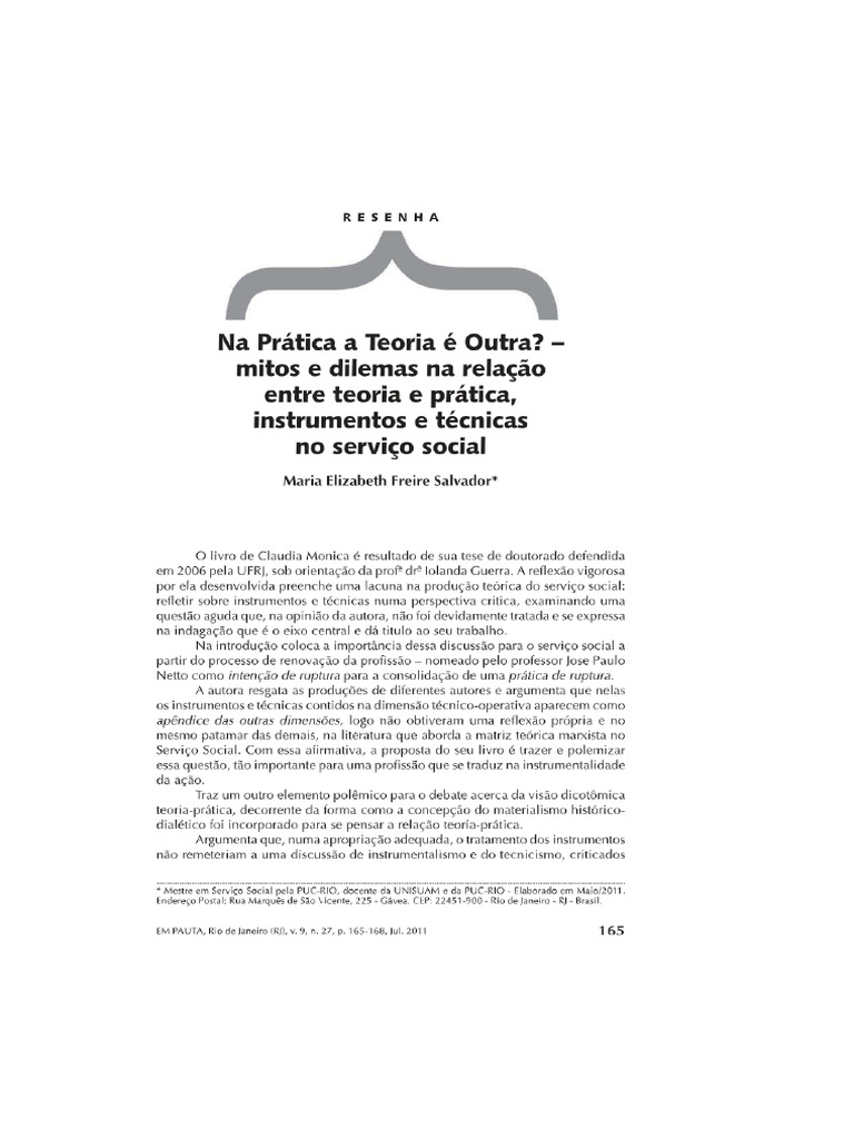 Vista Do RESENHA - Na Prática A Teoria É Outra - Mitos e Dilemas Na ...