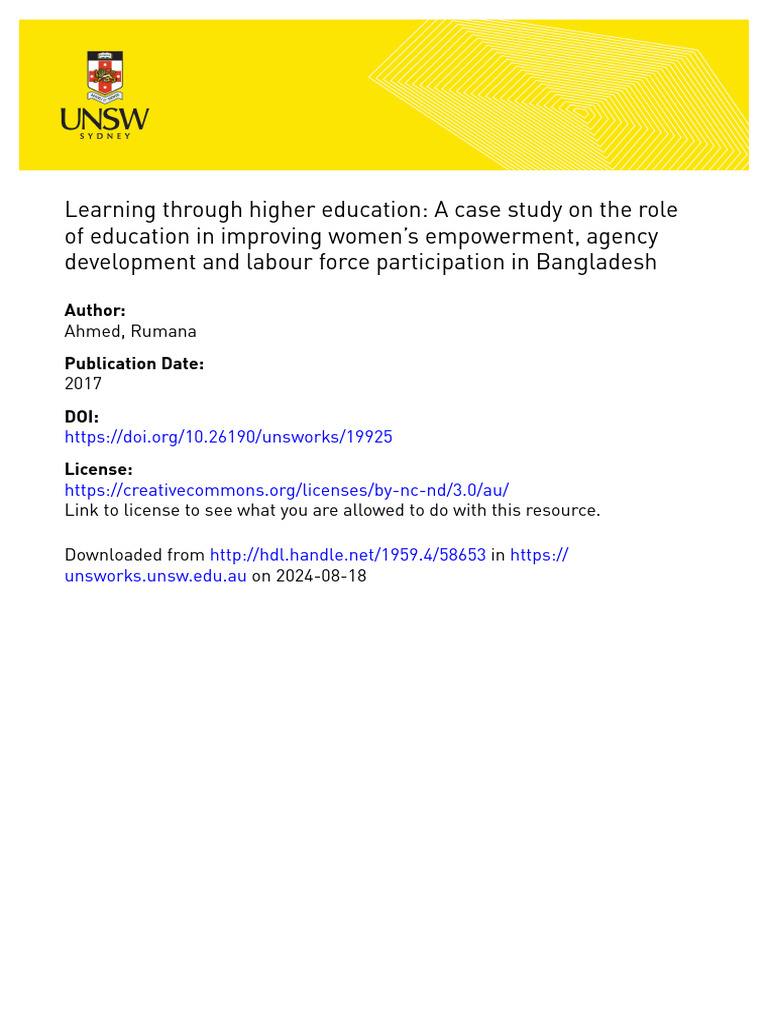 Learning Through Higher Education Thesis Pdf Gender And