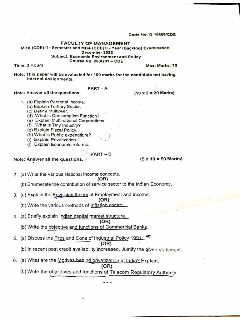 EEP PYQ's - MBA SEM 2 | PDF