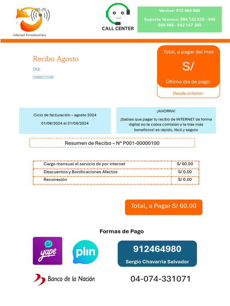 Formato de Recibo de Internet | PDF