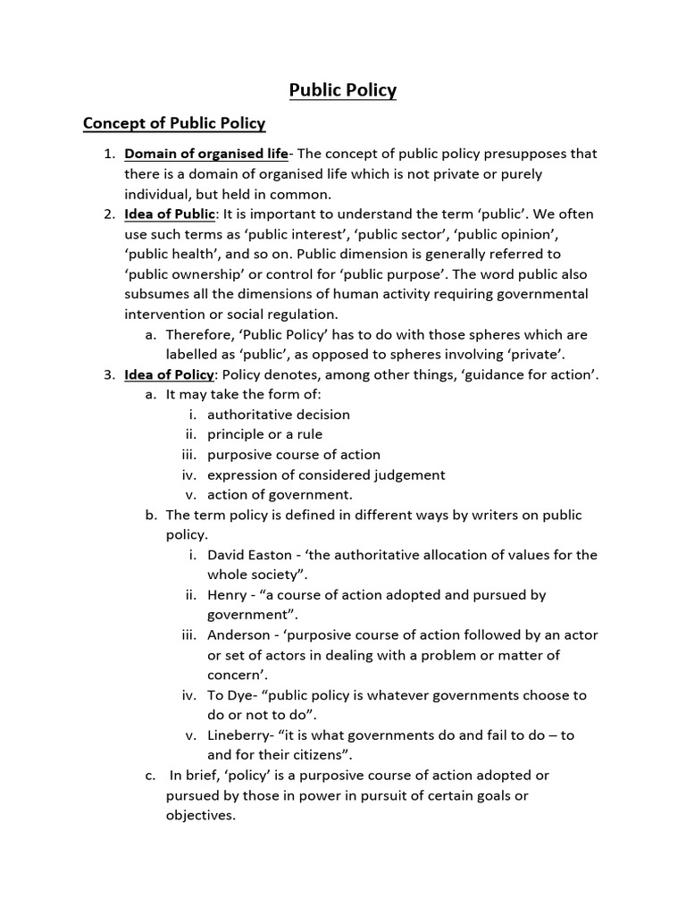 Public Policy Meaning and Significance PDF Note | PDF