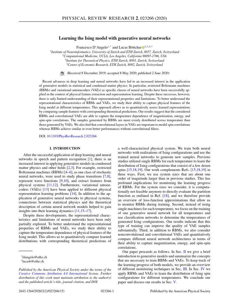 Learning The Ising Model With Generative Neural Networks | PDF