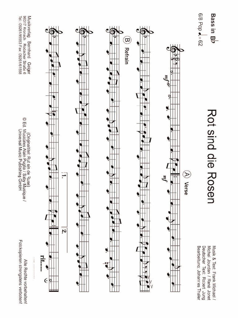 Rot Sind Die Rosen Bass in B | PDF