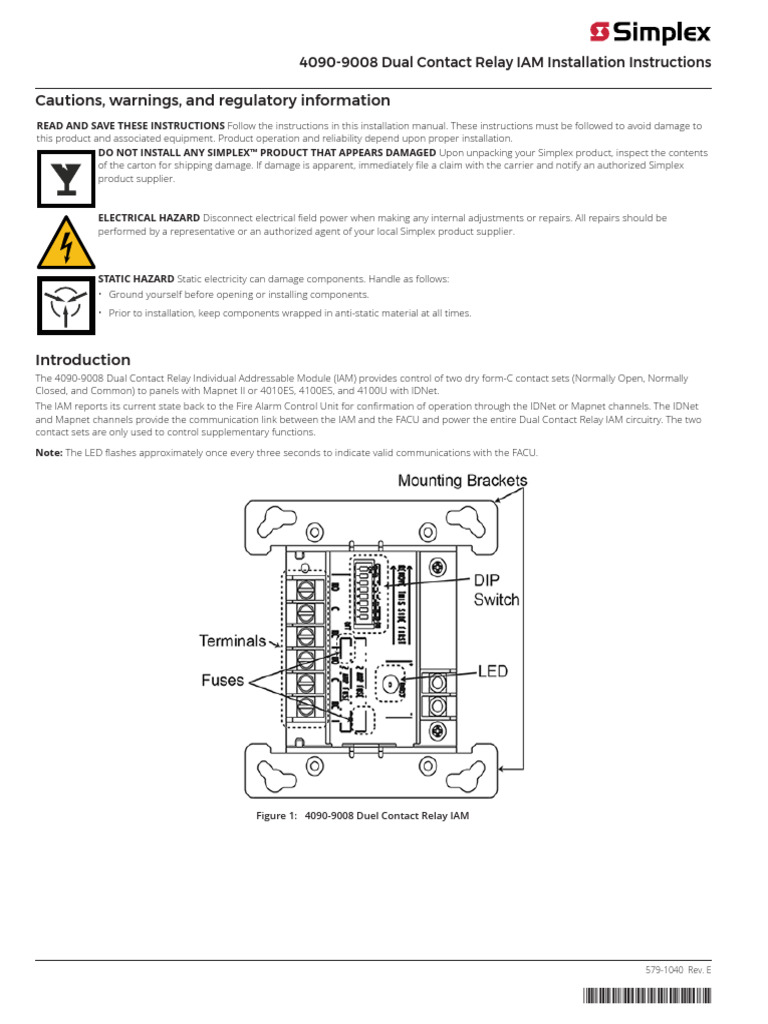 Cautions, Warnings, and Regulatory Information: 4090-9008 Dual Contact ...