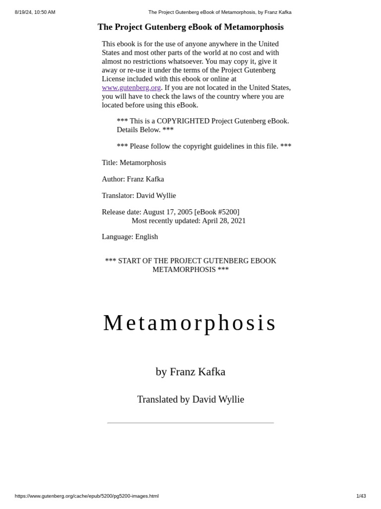 Metamorphosis, by Franz Kafka | PDF