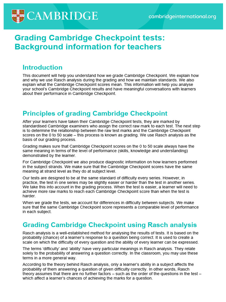 Grading Cambridge Checkpoint Tests - tcm143-709704 | PDF | Question ...