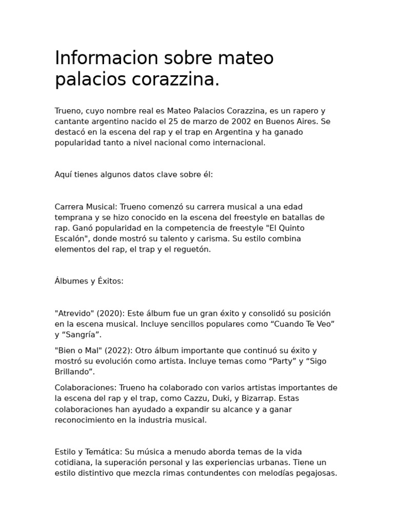 Informacion Sobre Mateo Palacios Corazzina | PDF
