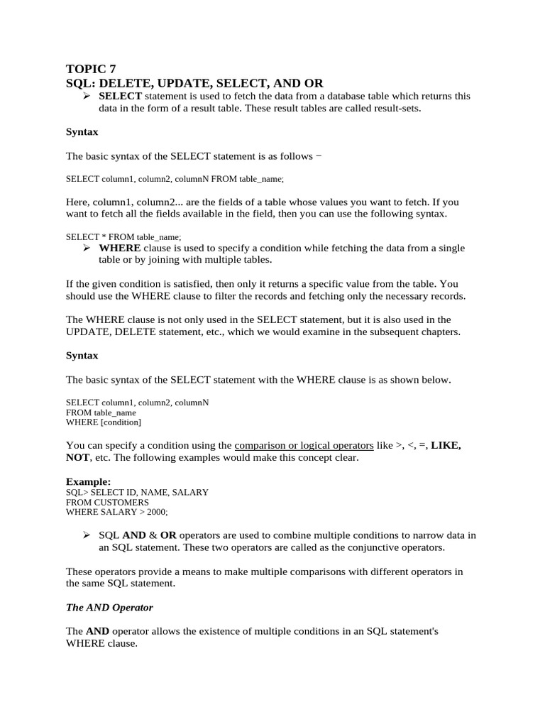 TOPIC 7 SQL Contd 2 | PDF