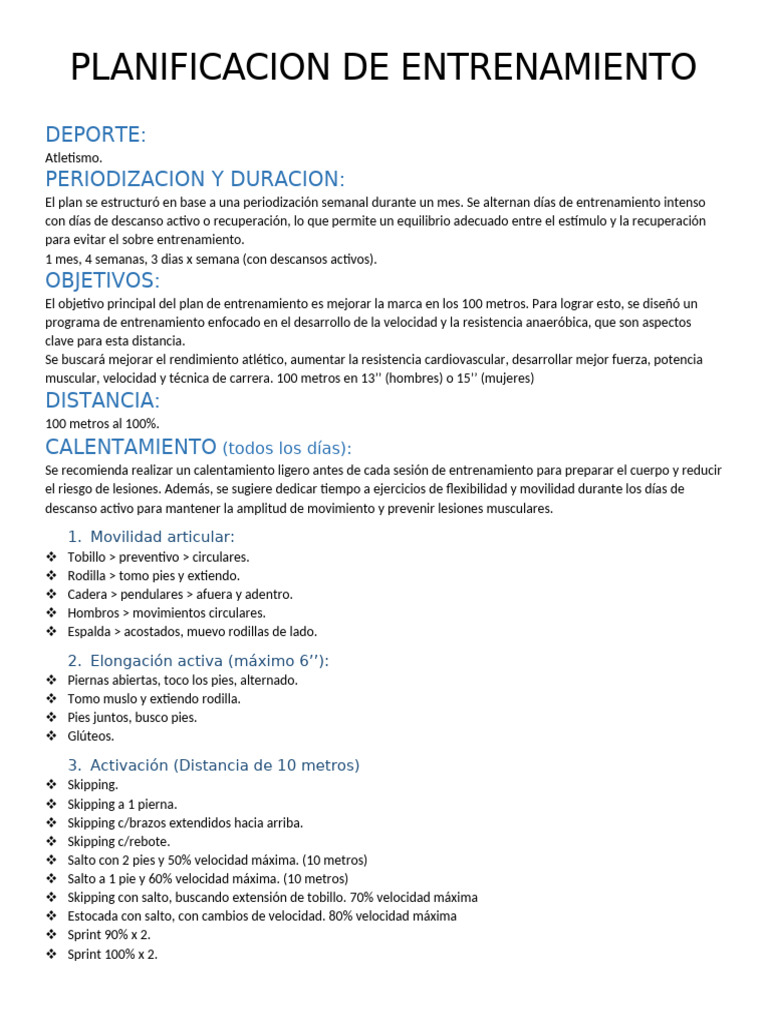 Planificacion de Entrenamiento para Atletismo | PDF