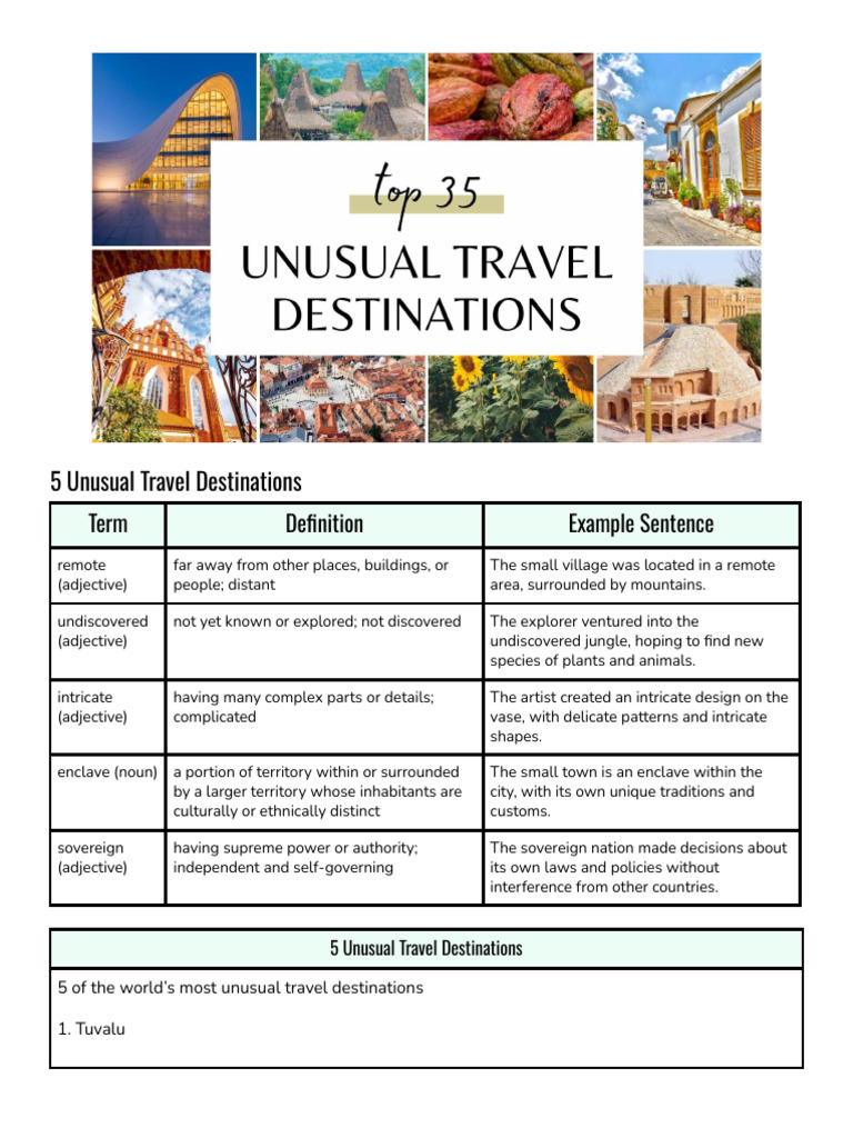 5 Unusual Travel Destinations - by Diffit (Printable) | PDF