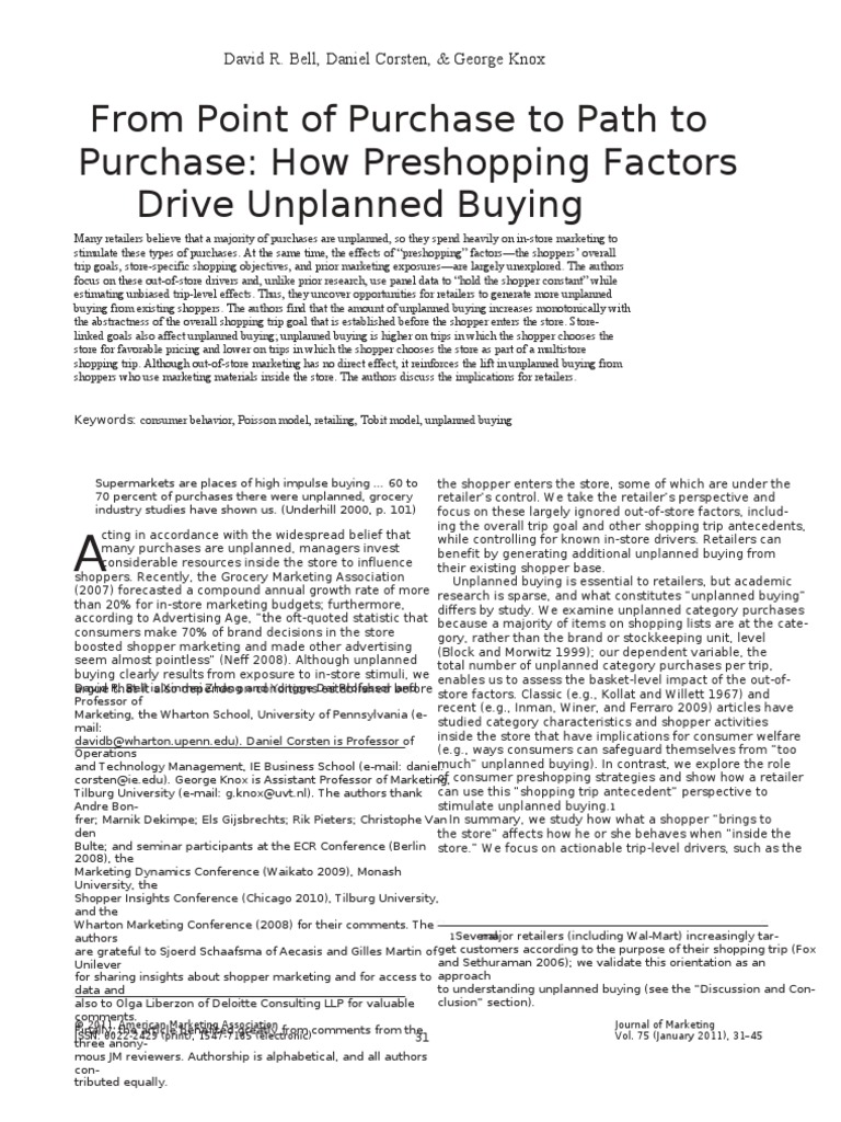 From Point of Purchase To Path To Purchase: How Preshopping Factors ...