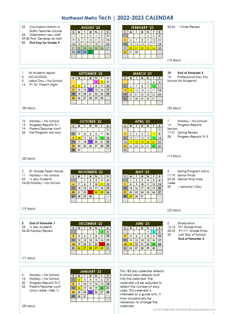 NEMT 2022 2023 School Calendar | PDF