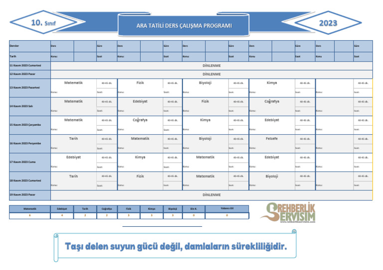 10.sinif Kasim Ara Tatili Ders Calisma Programi PDF | PDF