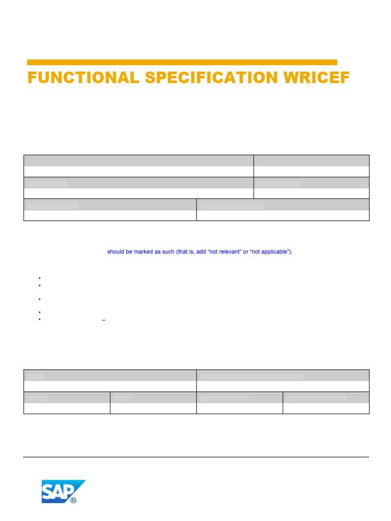 SAP Functional Spec Template | PDF | Specification (Technical Standard ...
