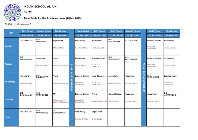 Timetable Class Wise | PDF