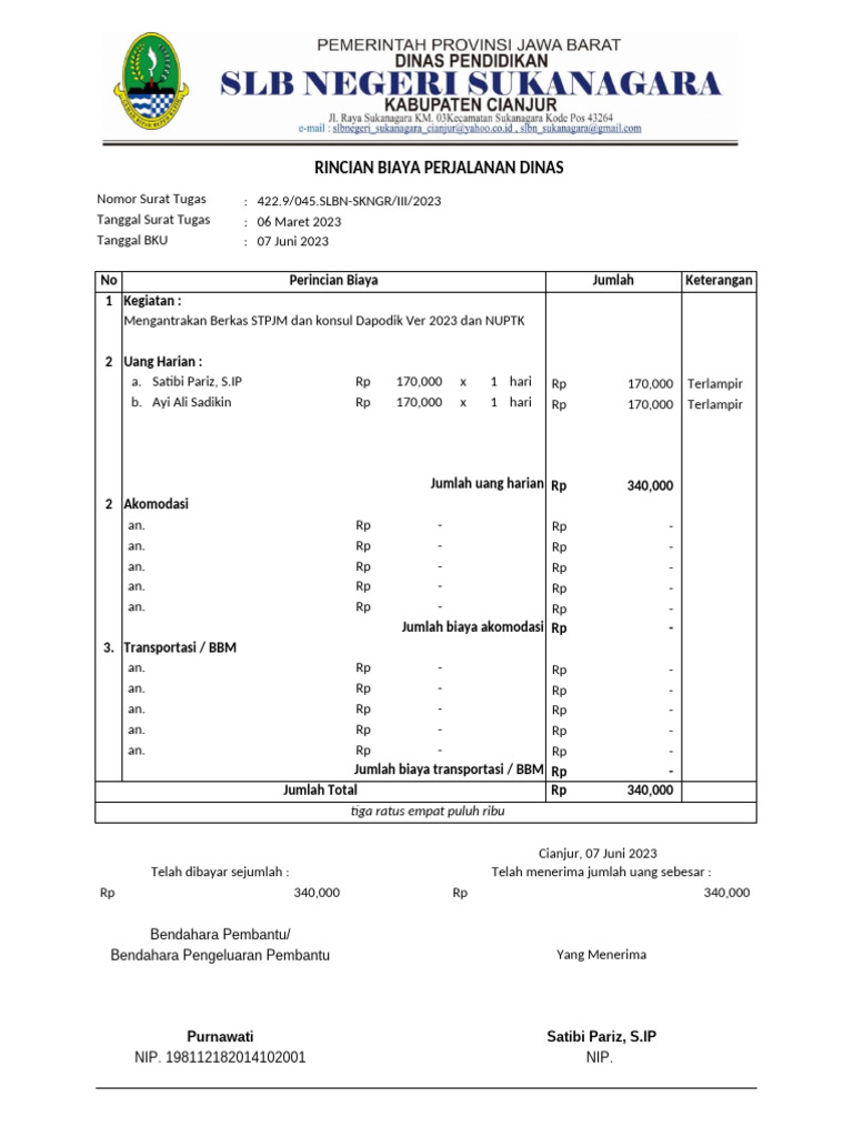FORMAT - SPJ - PERJALANAN - DINAS TGL 06 Maret 2023 | PDF