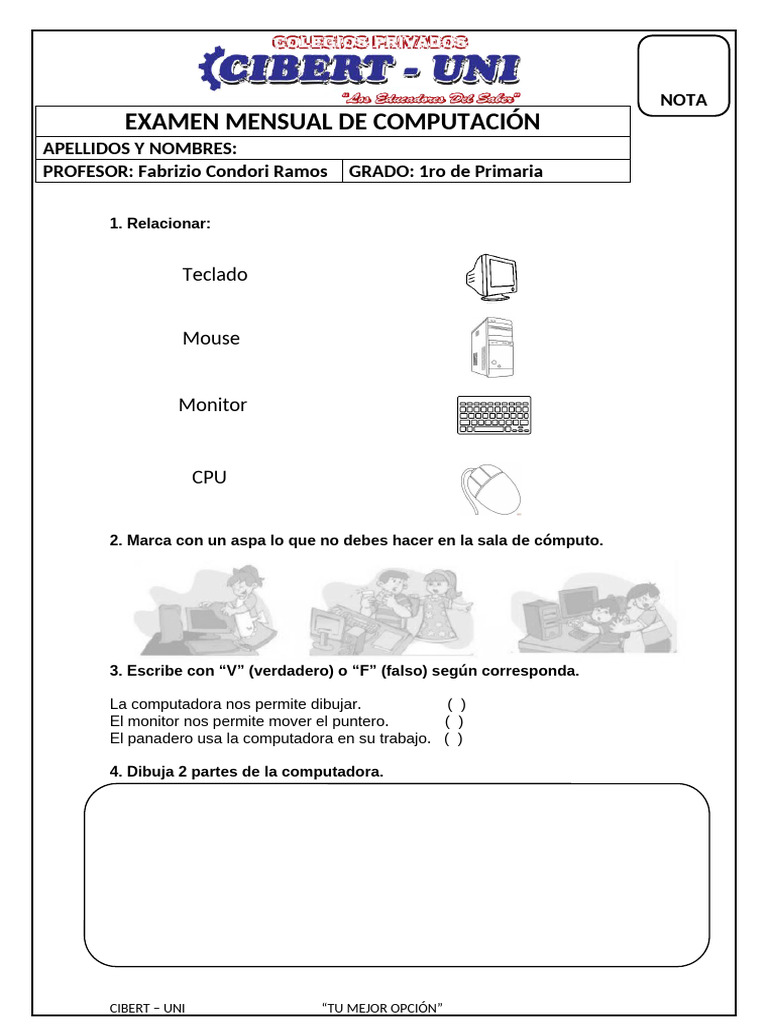 Examen de Computación 1ro PRIM - 1 | PDF