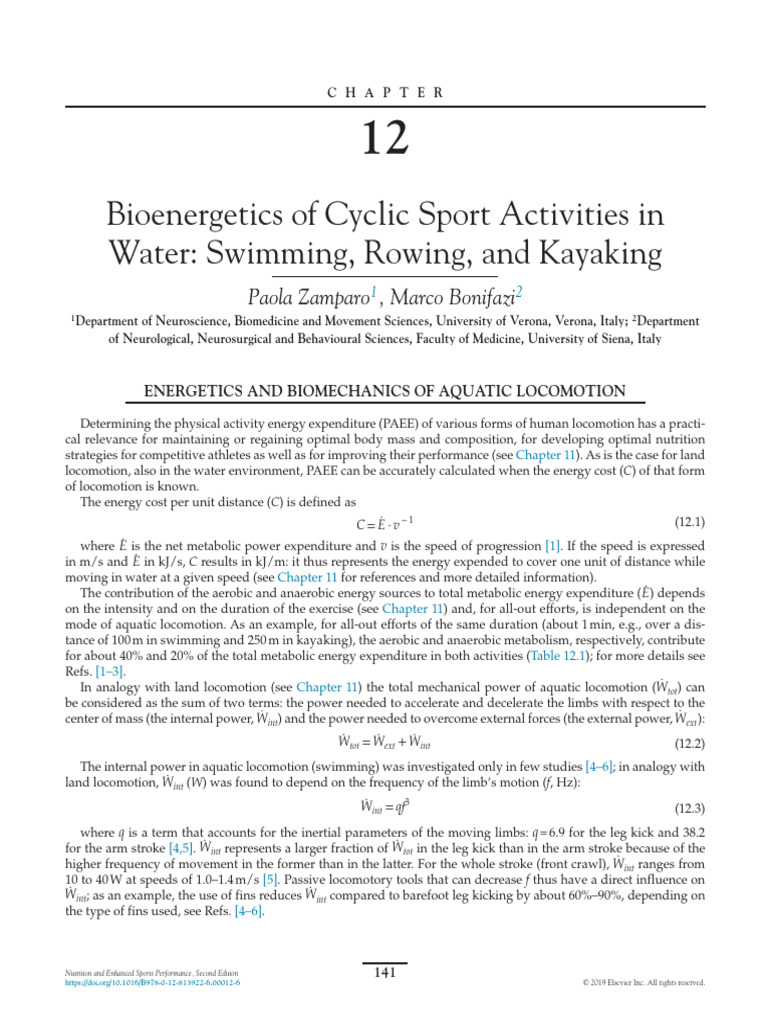 Bioenergetics of Cyclic Sport Activities in Water | PDF