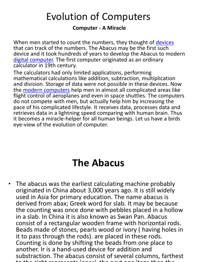 Evolution of Computers: Computer - A Miracle | PDF | Computing ...