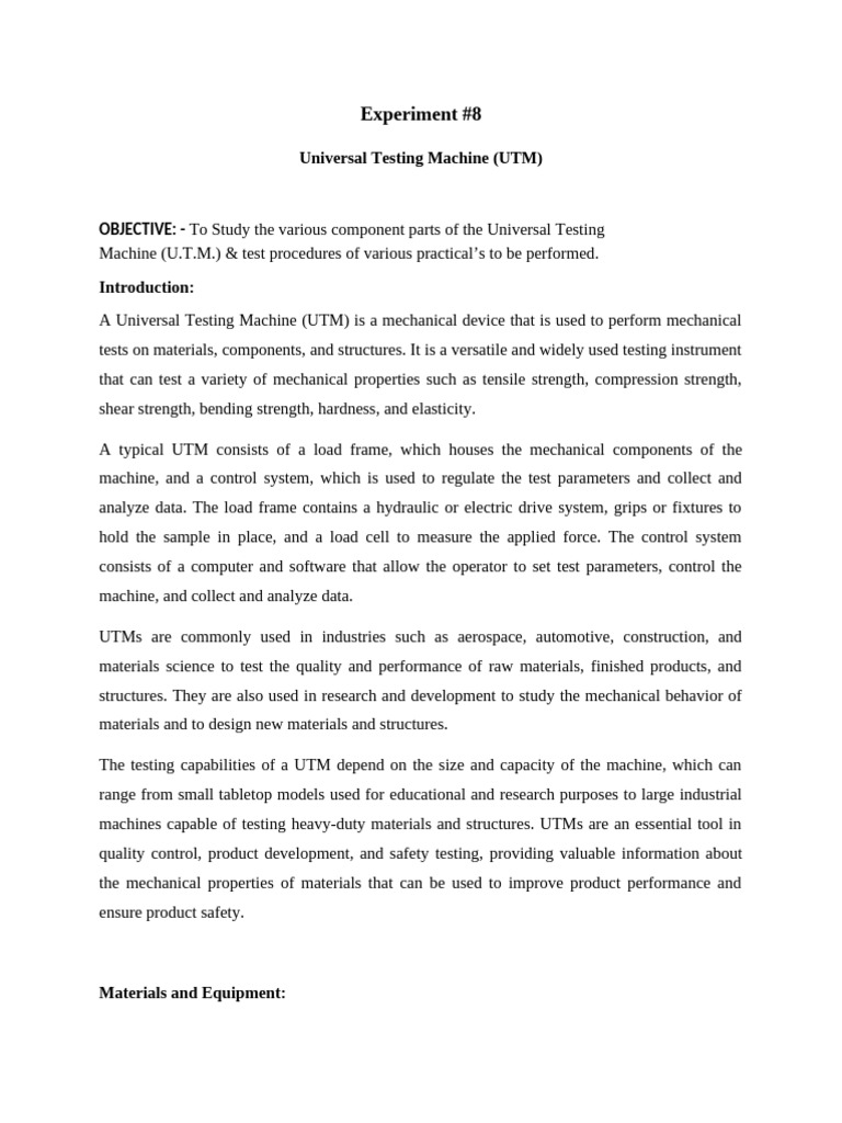 Experiment No 8 Universal Testing Machine | PDF