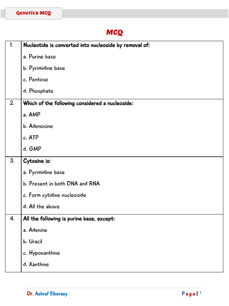 LEC (1) Genetics MCQ Tanta | PDF