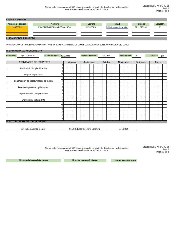 ITSJRC-AC-RG-05-12 Cronograma Actualizado Esme | PDF