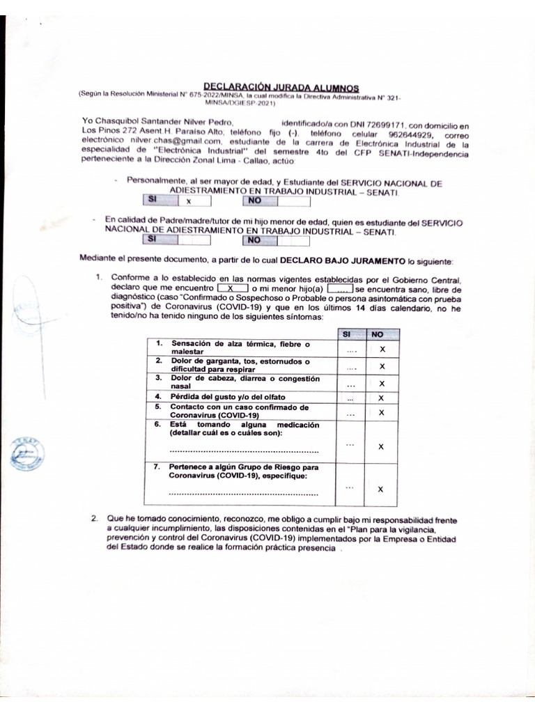 ANEXO N°02 - Declaración Jurada de Alumnos | PDF