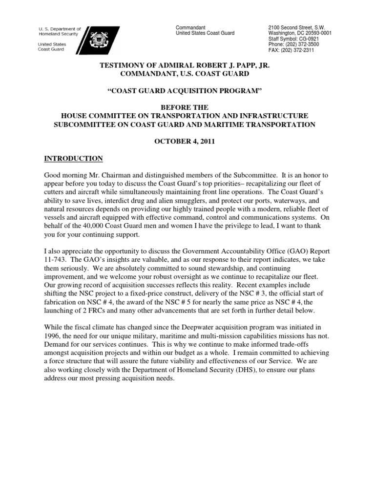 Coast Guard Acquisition Program Overview | PDF | United States Coast ...