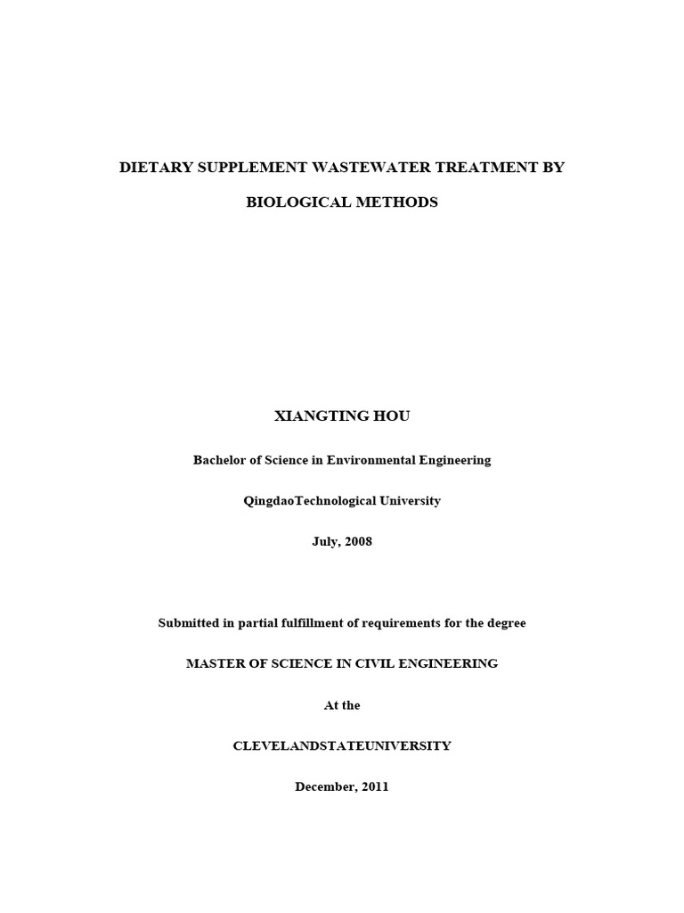 Dietary Supplement Wastewater Treatment by Biological Methods | PDF