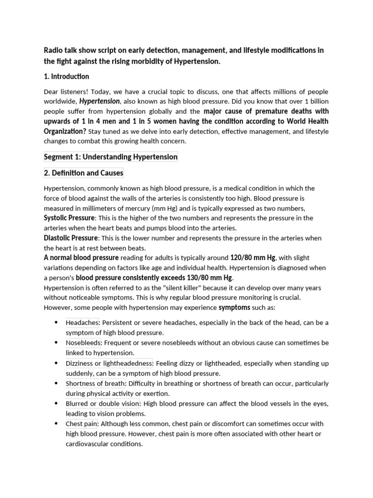 Presenting A Radio Talk Show Script On NCDs Esp Hypertension | PDF