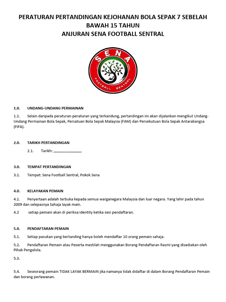 Bawah 15 Tahun Peraturan Kejohanan Bola Sepak 7 Sebelah (12 Team) - 1 | PDF