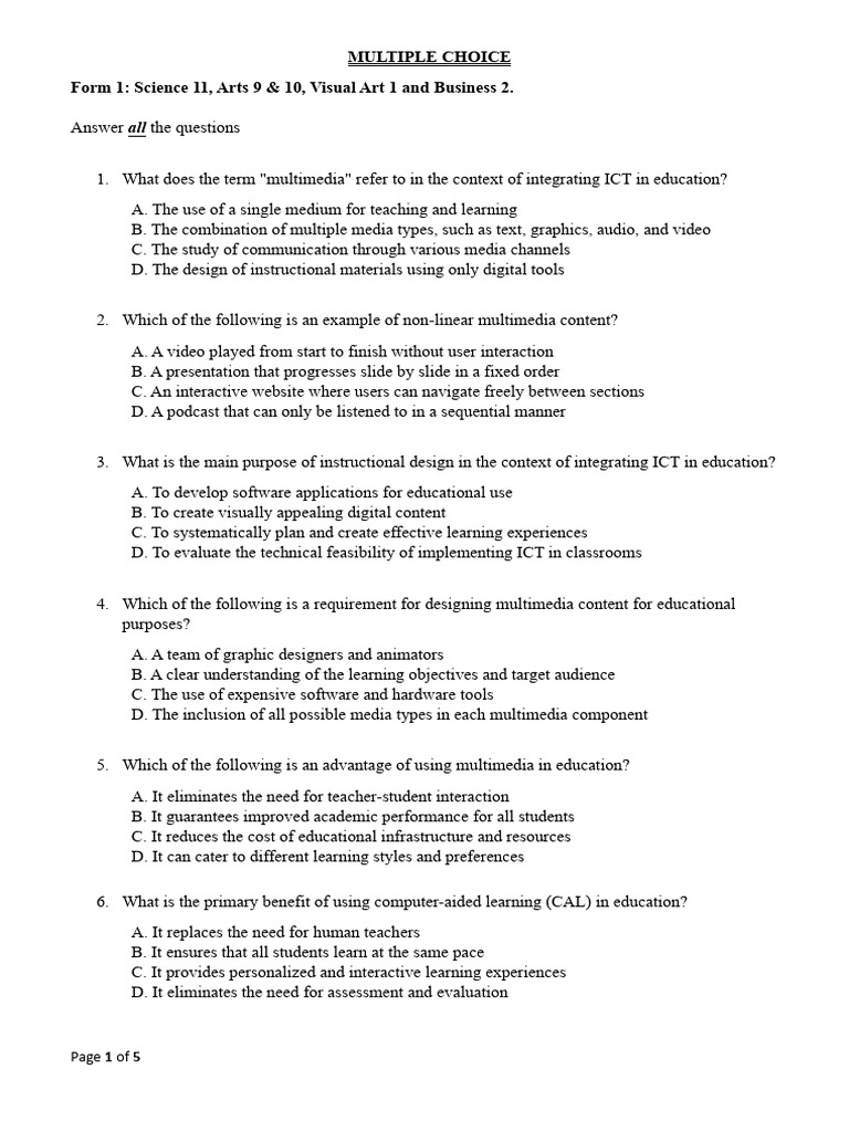 Multiple Choice - ICT in Education, 31 July, 2024 - Questions | PDF