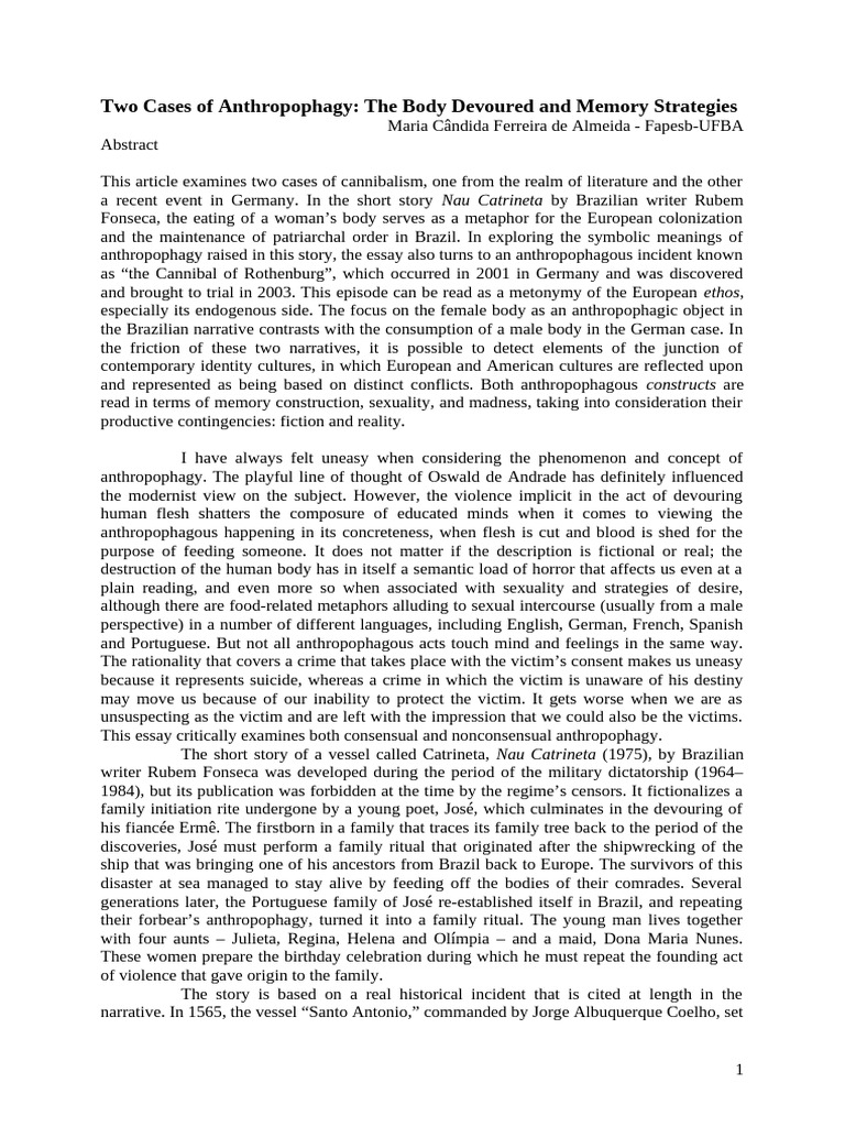 Two Cases of Anthropophagy: The Body Devoured and Memory Strategies ...
