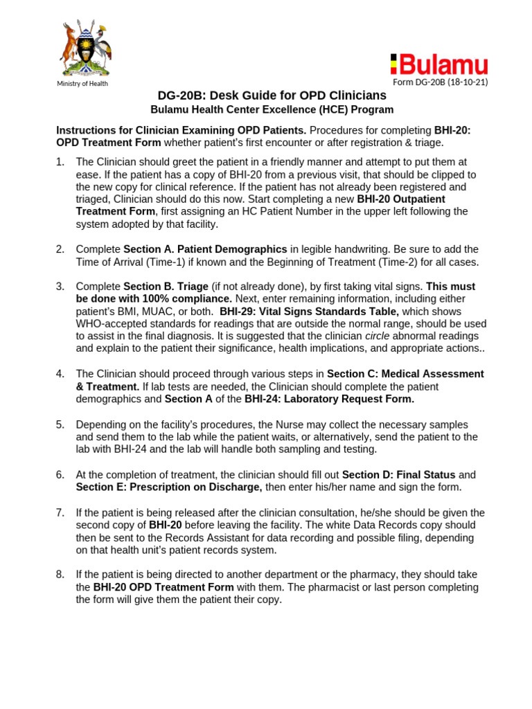 DG-20B Desk Guide For OPD Treatment Form 10-18-21 | PDF