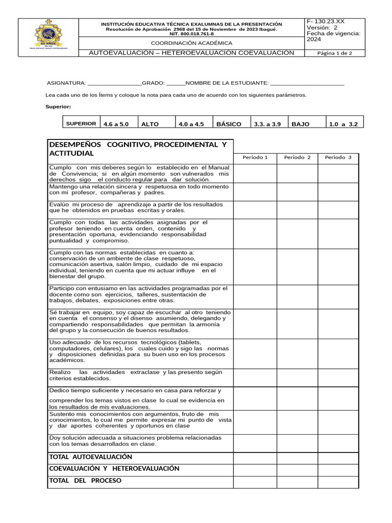 FORMATO DE AUTOEVALUACIÓN Ok - 2024 | PDF | Maestros | Cognición