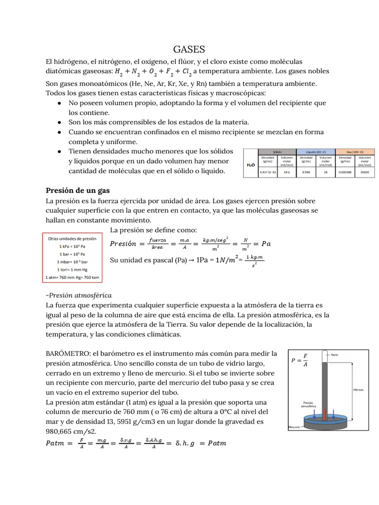 Resumen Gases | PDF | Mole (Unit) | Mathematical Physics