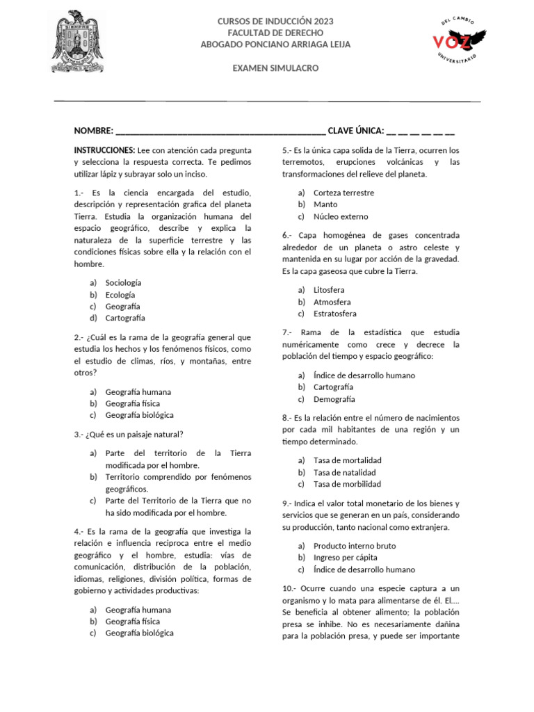 Examen Simulacro 2023 | PDF